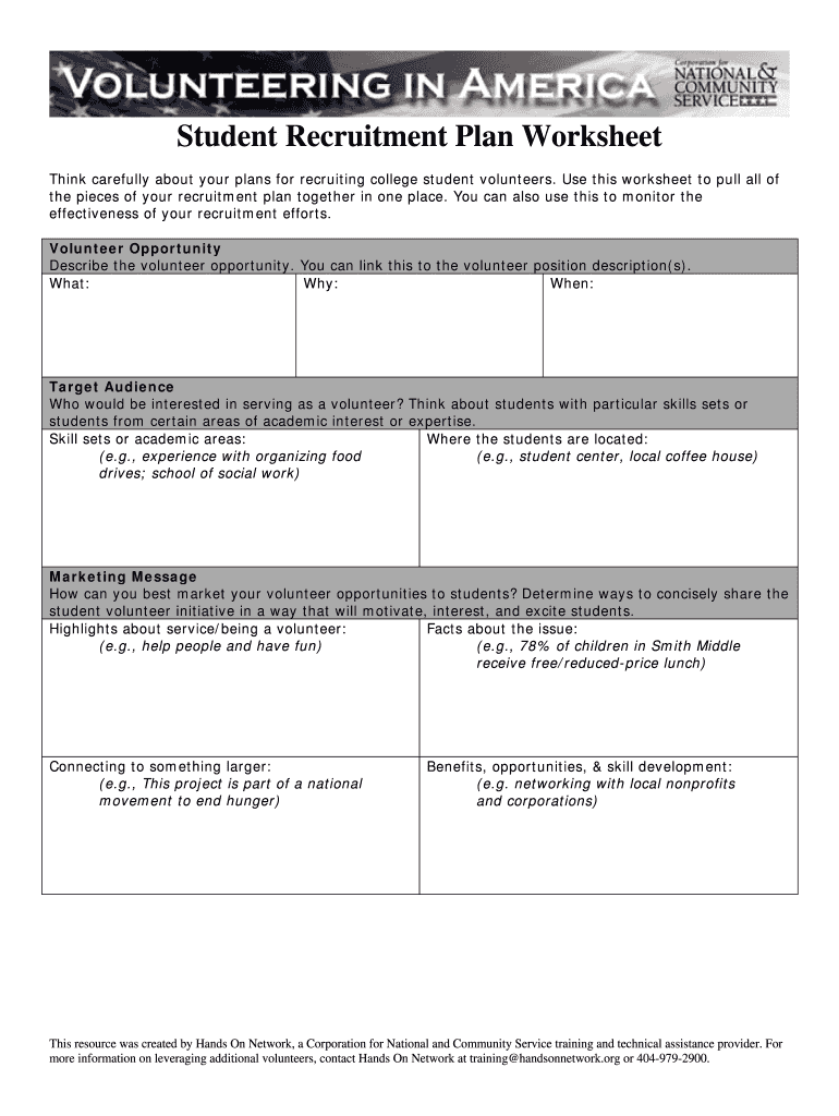 Fillable Online Student Recruitment Plan Worksheet Fax Email Print ...