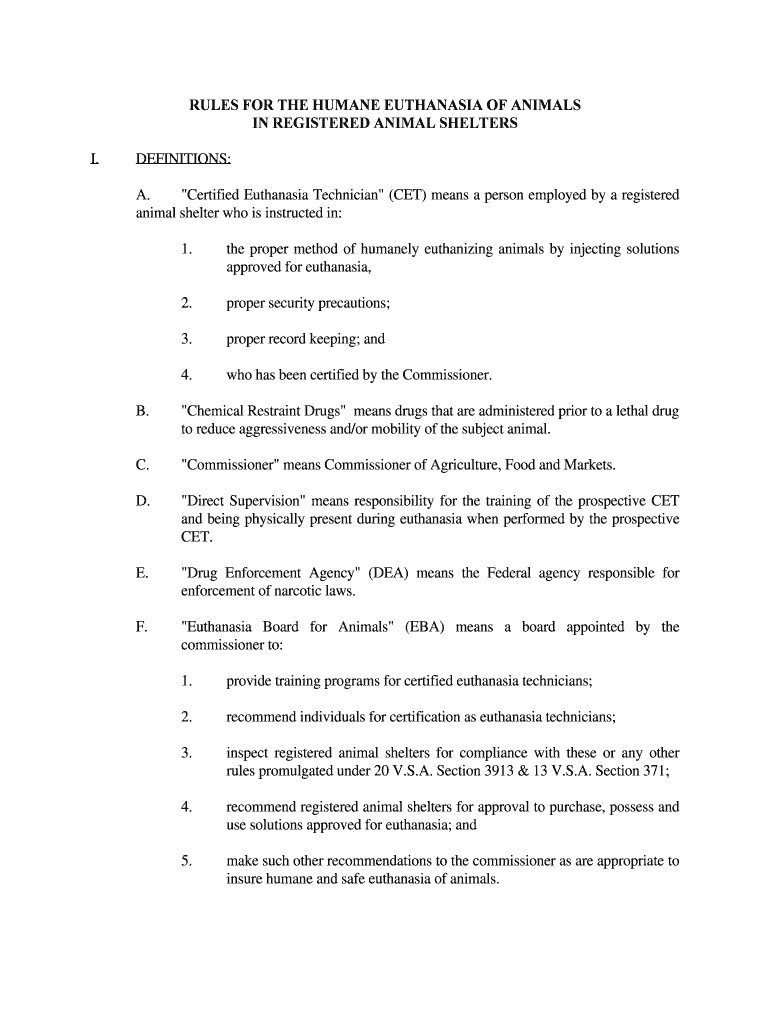 Fillable Online RULES FOR THE HUMANE EUTHANASIA OF ANIMALS Fax Email Print - pdfFiller