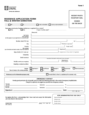 Fillable Online Forms Winter 2013 - Service des r sidences - Universit ...