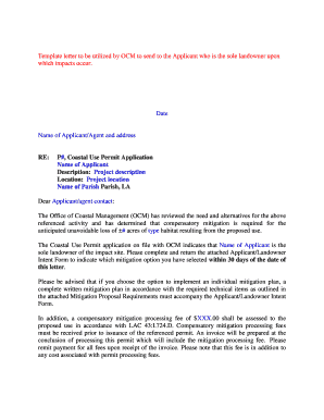 Fillable Online dnr louisiana Template letter to be utilized by OCM to ...