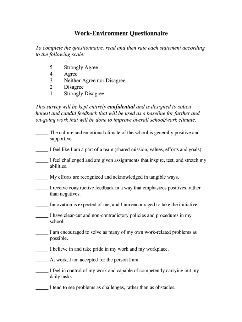 Fillable Online Work-Environment Questionnaire Fax Email Print - pdfFiller