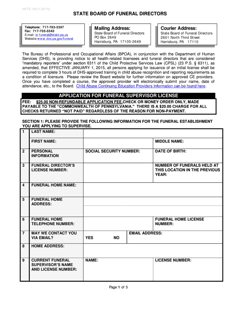 Fillable Online 48-FS 100 3615 STATE BOARD OF FUNERAL DIRECTORS Fax ...
