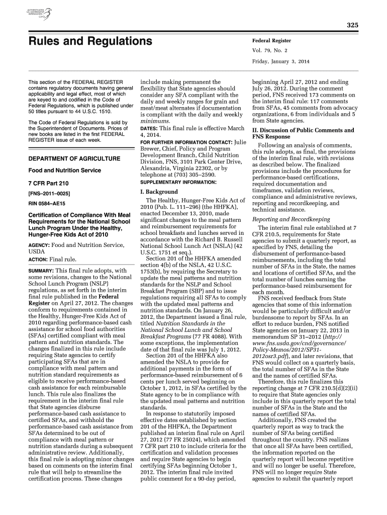 Fillable Online fns usda Final Rule - USDA Food and Nutrition Service ...