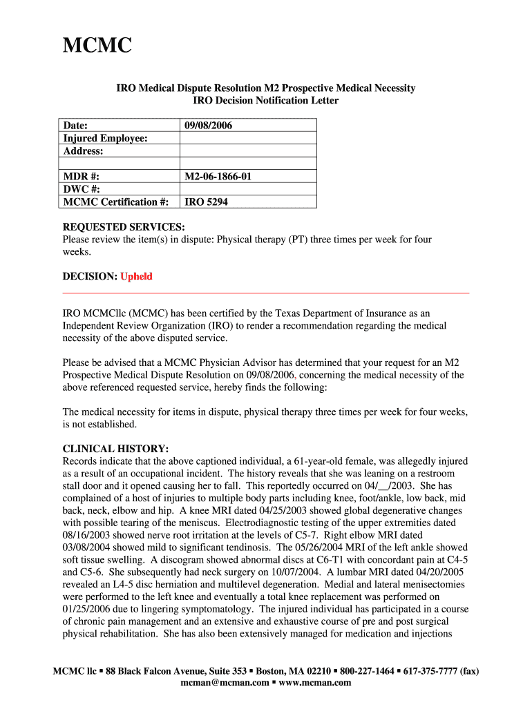 Fillable Online tdi texas Please review the item(s) in dispute Physical ...