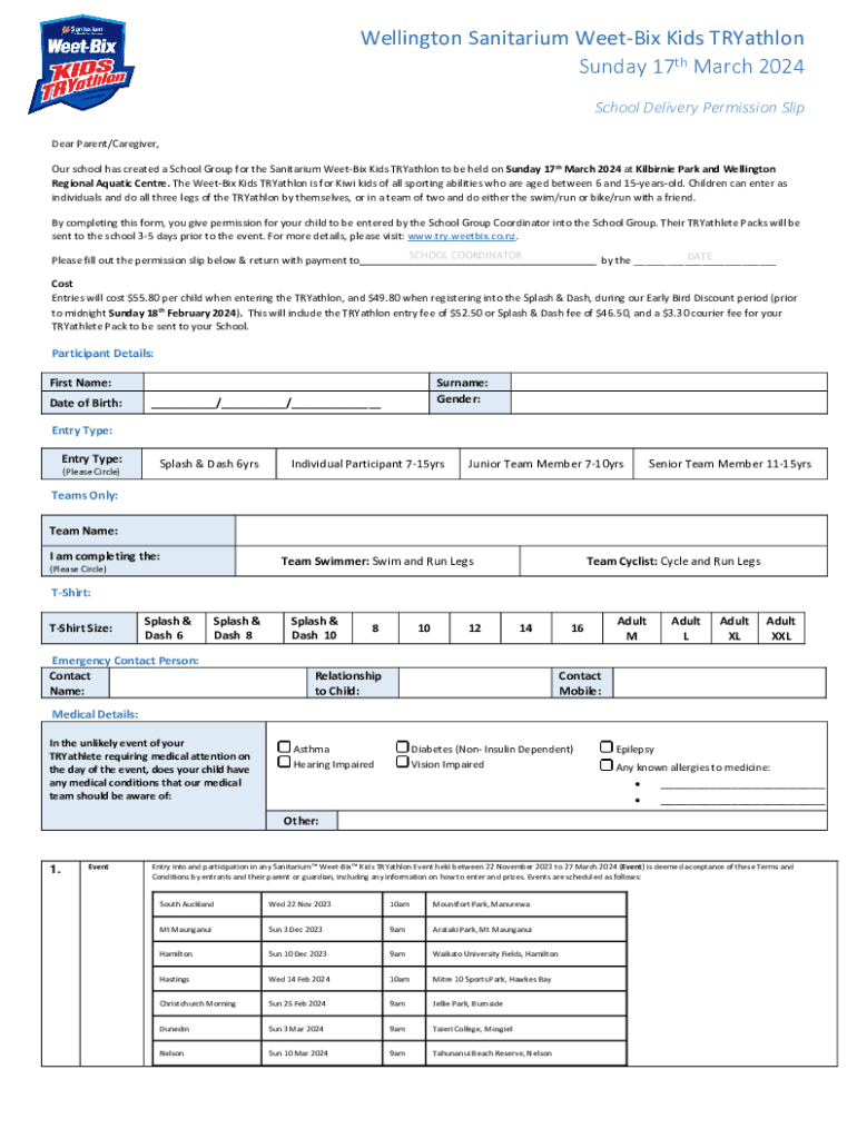 Fillable Online Wellington Sanitarium Weet-Bix Kids TRYathlon Fax Email ...