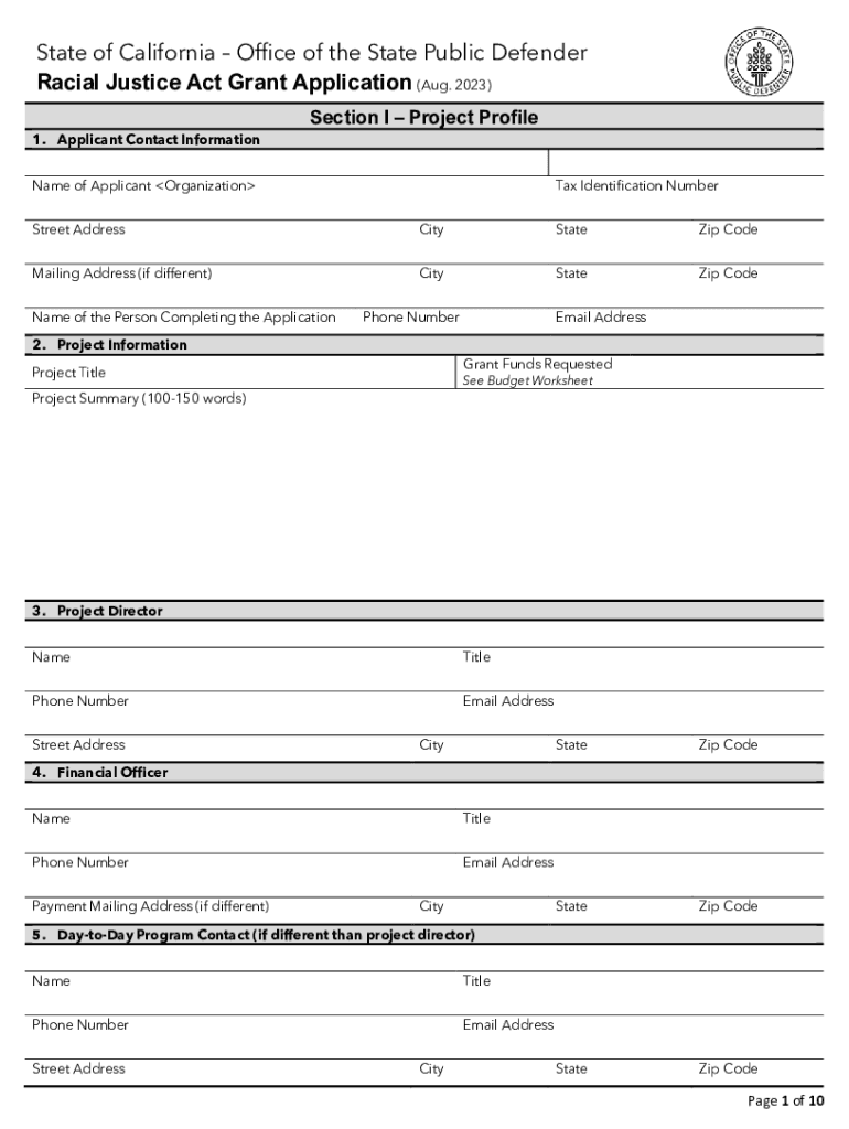 Fillable Online Racial Justice Act Grant Application Fax Email Print ...