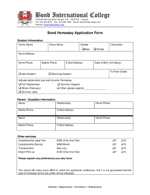 Fillable Online INTERNATIONAL STUDENT Home-stay Application Form Fax ...