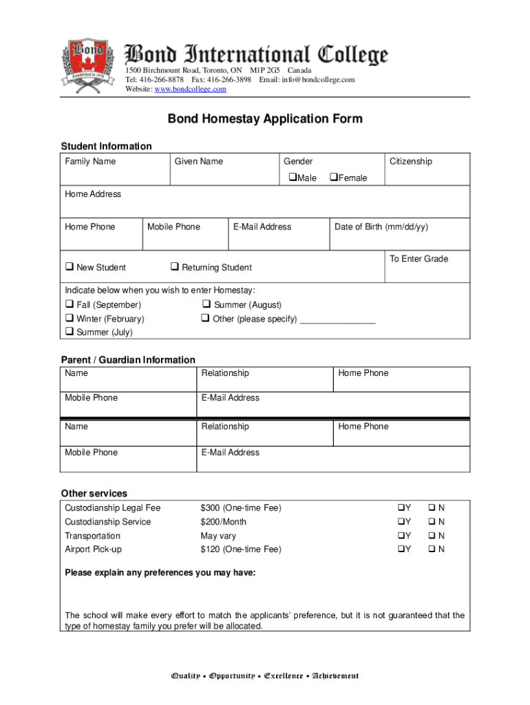 Fillable Online INTERNATIONAL STUDENT Home-stay Application Form Fax ...