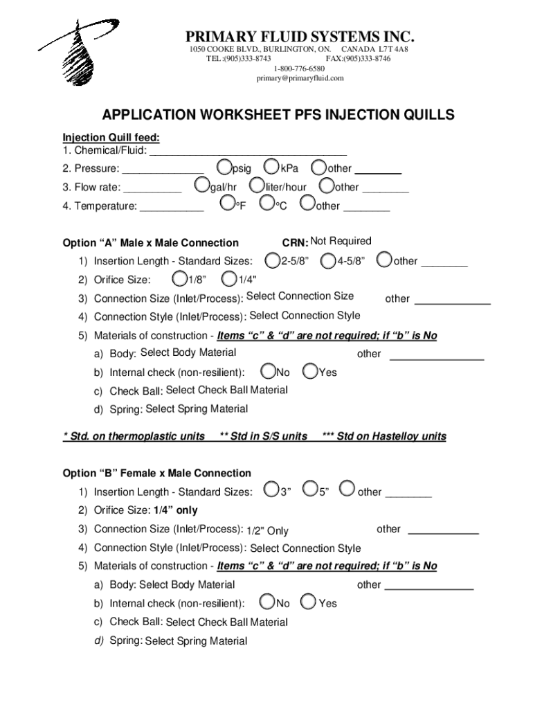 Fillable Online Injection Quills - Male x Male and Female x Male Fax ...