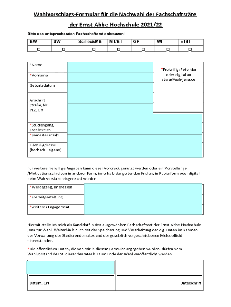 Ausfüllbar Online Wahlvorschlags-Formular fr die Nachwahl der ... Fax ...