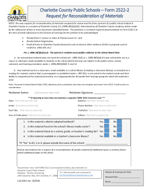 Fillable Online Form 2522-2 Request for Reconsideration of Materials Fax Email Print - pdfFiller