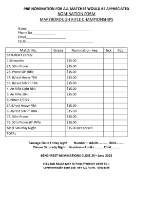 Fillable Online NOMINATION FORM MARYBOROUGH RIFLE CHAMPIONSHIPS Fax ...