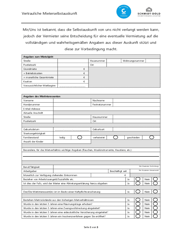 Ausfüllbar Online Mir/Uns ist bekannt, dass die Selbstauskunft von uns nicht verlangt werden ...