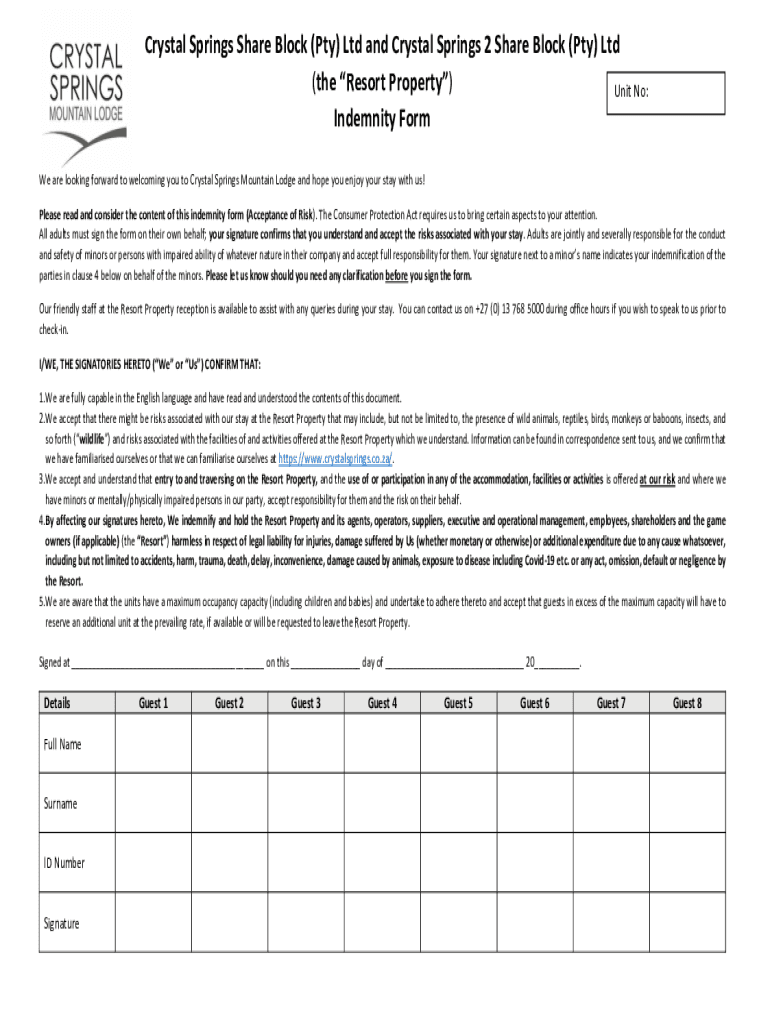 Fillable Online Hotel Guest Waiver and Agreement Fax Email Print ...