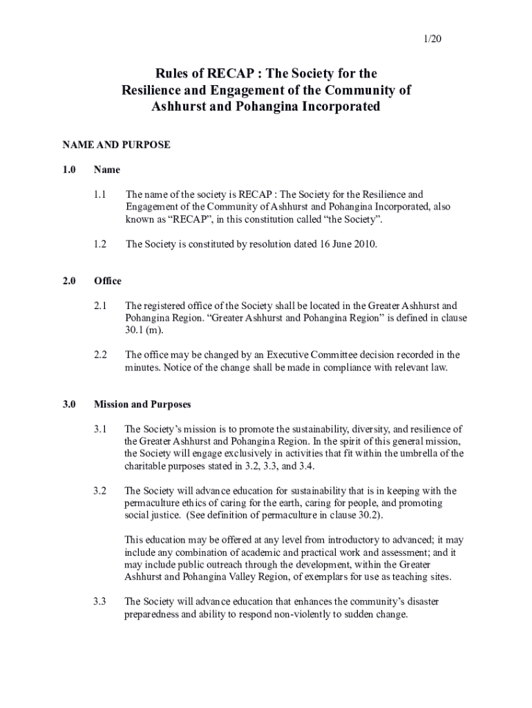 Fillable Online Rules of RECAP : The Society for the Resilience and ...