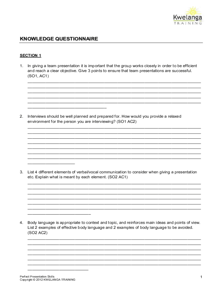 Fillable Online Knowledge Questionnaire Fax Email Print - pdfFiller