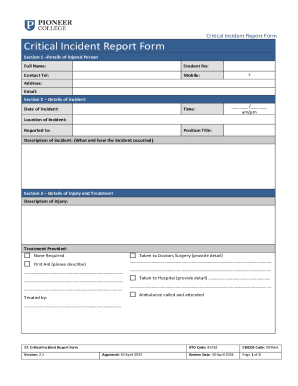 Fillable Online Incident & Injury Report Form Date Fax Email Print - pdfFiller