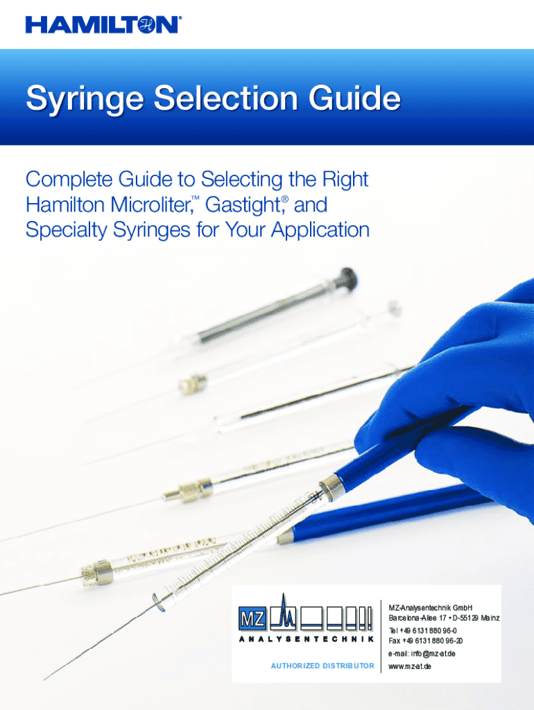 Fillable Online Hamilton Reference Guide - Syringes & Needles Fax Email ...