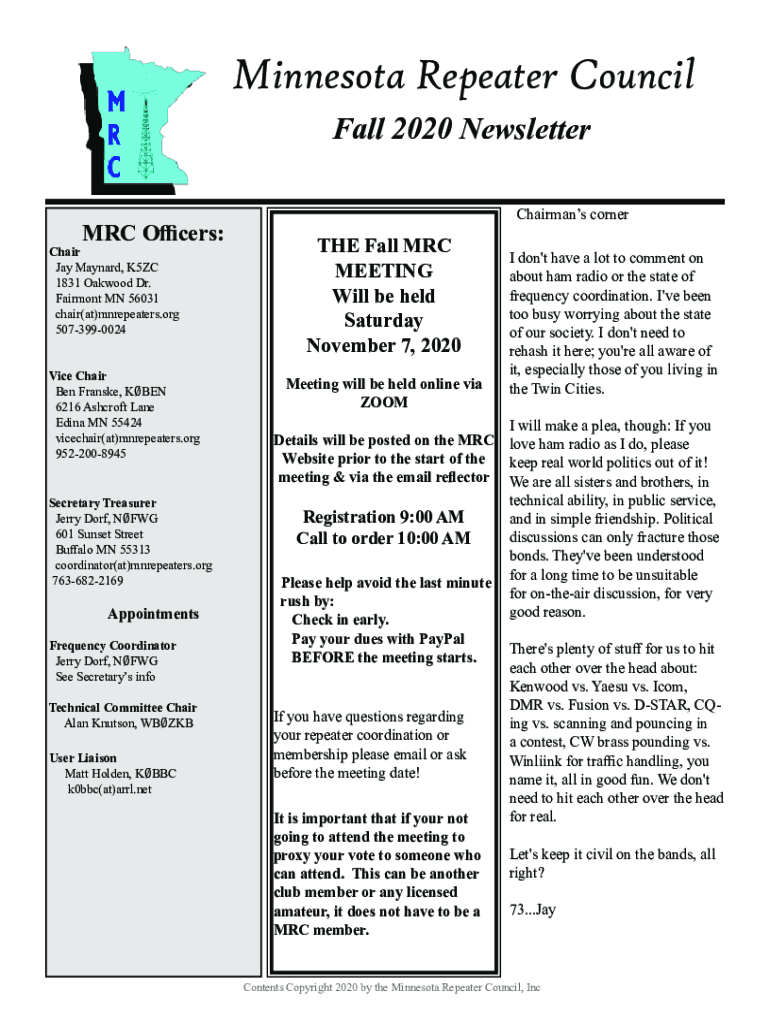Fillable Online MRC Board Members - Minnesota Repeater Council Fax ...