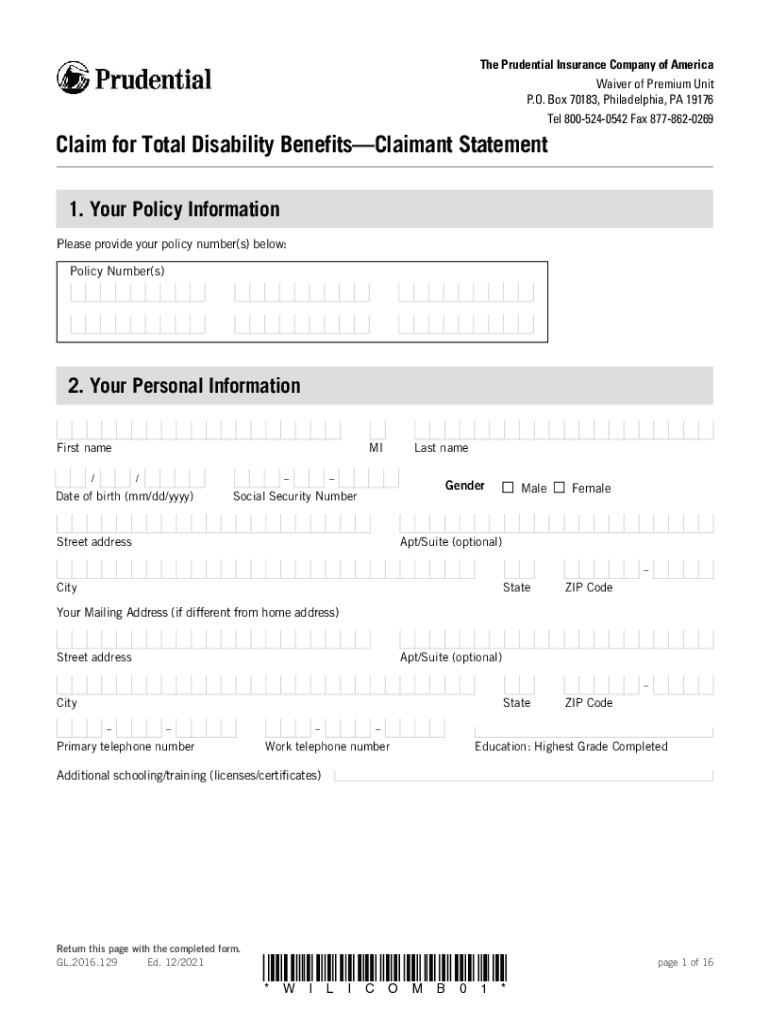 Fillable Online Group Life Claim for Total Disability BenefitsEmployer ...