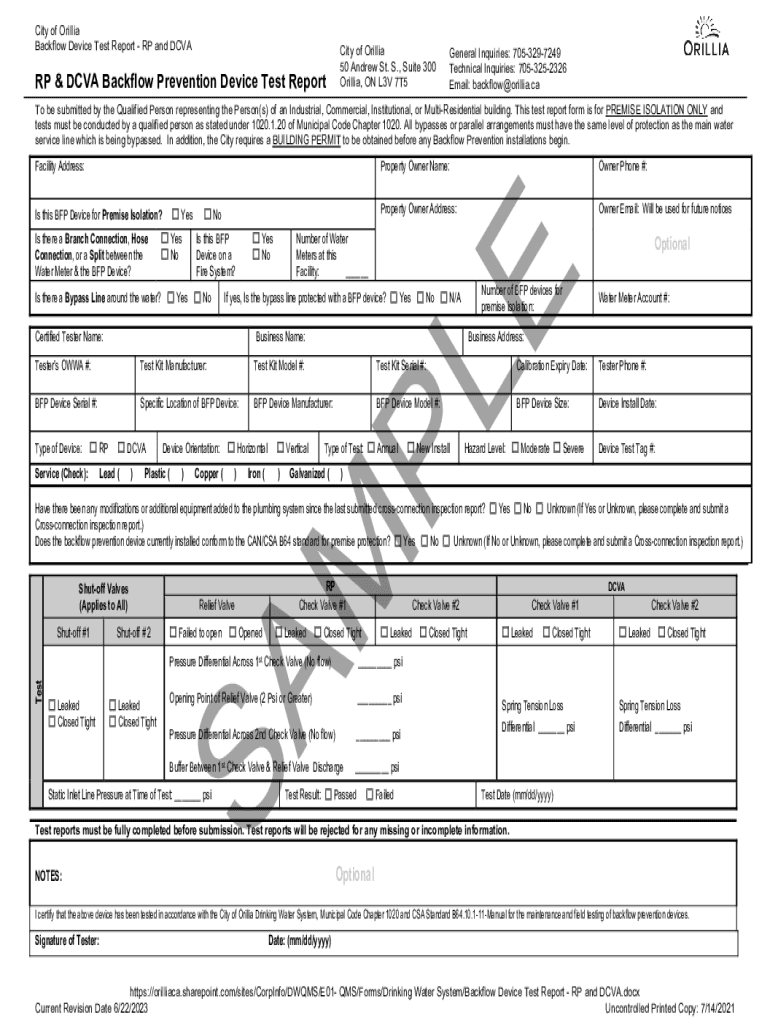 Fillable Online Fillable Online RP & DCVA Backflow Prevention Device ...