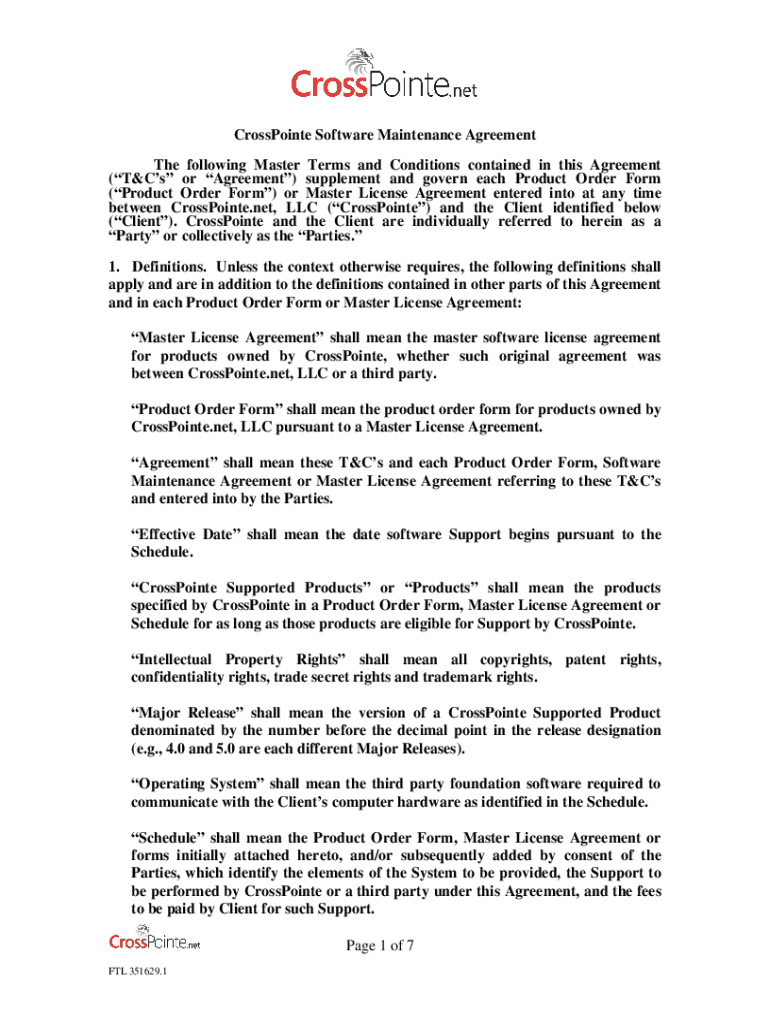 Fillable Online Free Software Maintenance Agreement & Contract ...