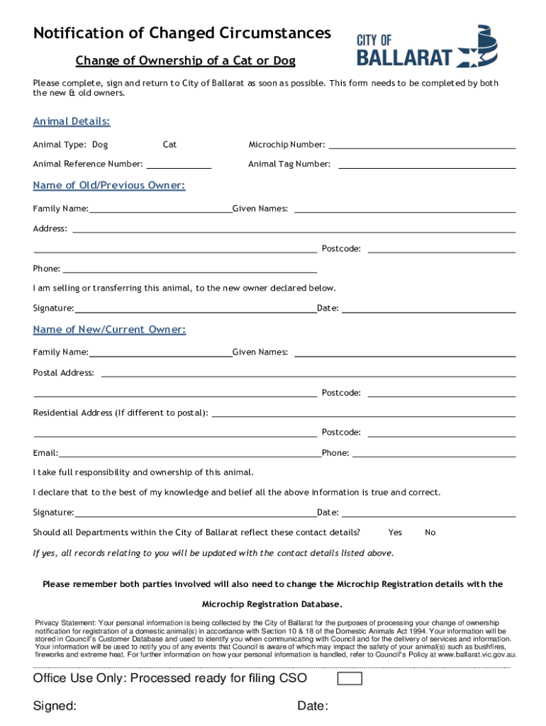 Fillable Online Change Of Ownership Document - Fill Online, Printable ...