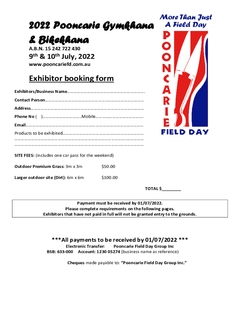 Fillable Online Pooncarie Field DayMore than just a field day Fax Email ...