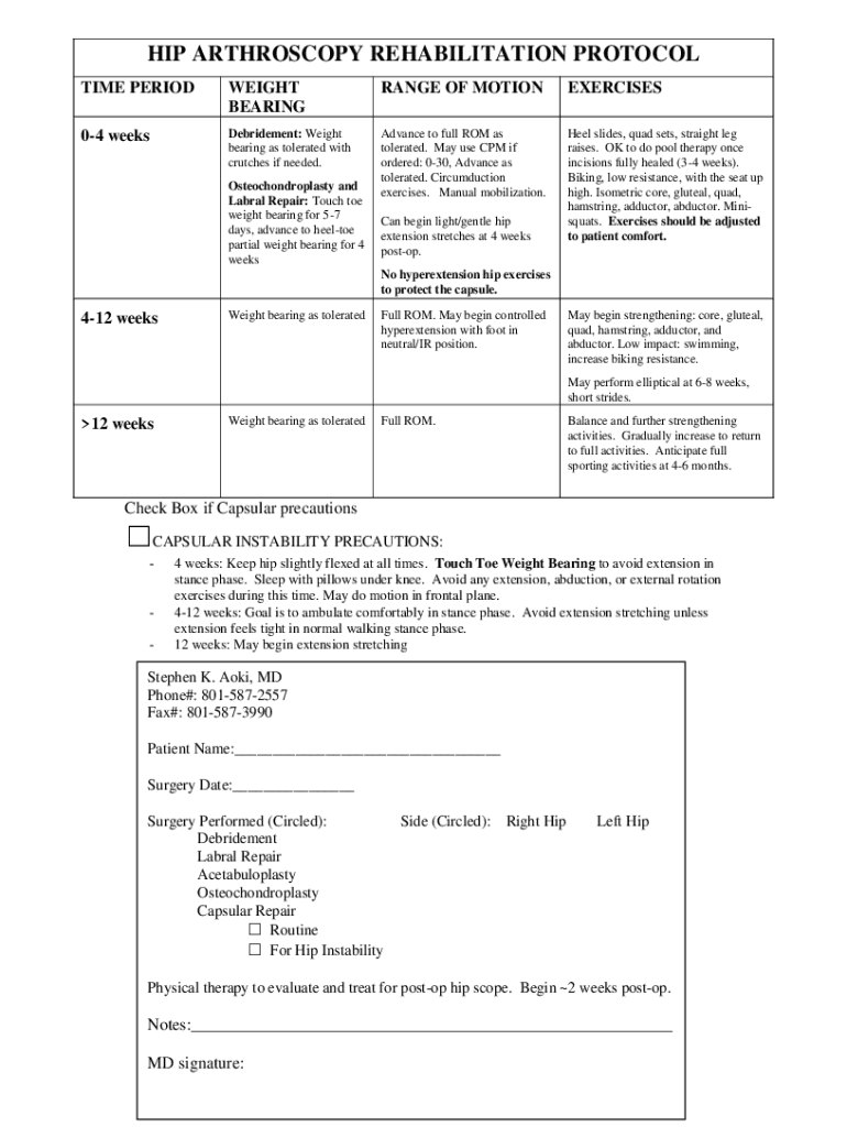 Fillable Online Arthroscopic Hip Surgery - Physical Therapy Protocol ...