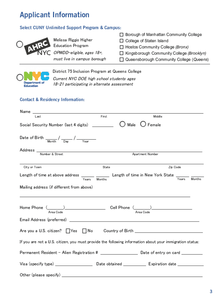 Fillable Online CUNY Central Office of Student Inclusion Initatives Fax ...