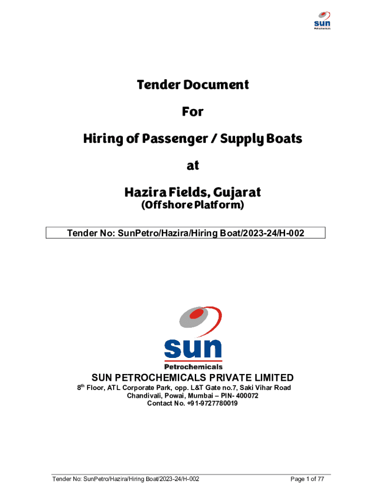Fillable Online Tender Document For Hiring of Passenger / Supply Boats ...