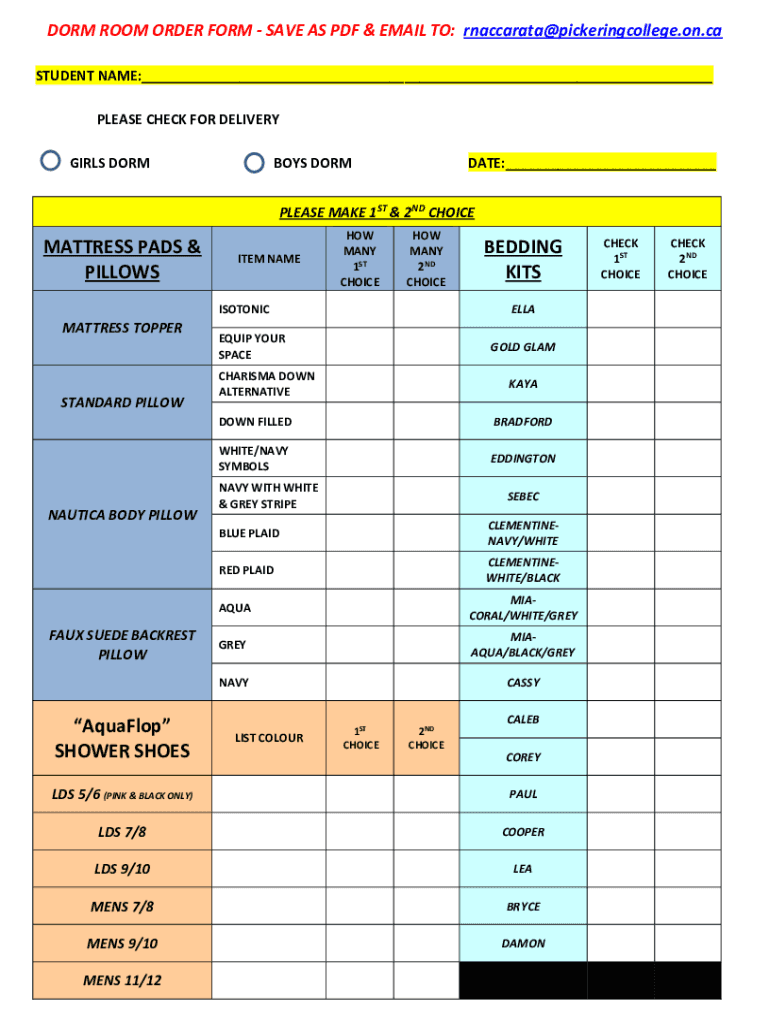 Fillable Online DECK YOUR DORM 2016 Order Form Fax Email Print - pdfFiller