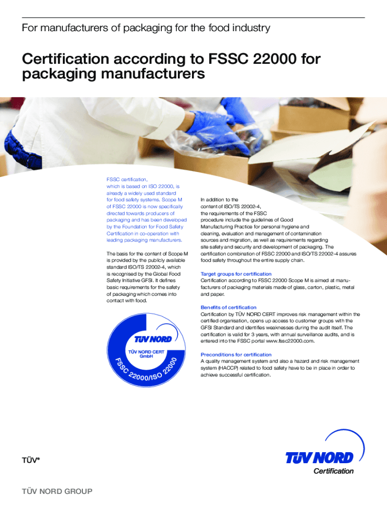 Fillable Online Certification according to FSSC 22000 for packaging ...