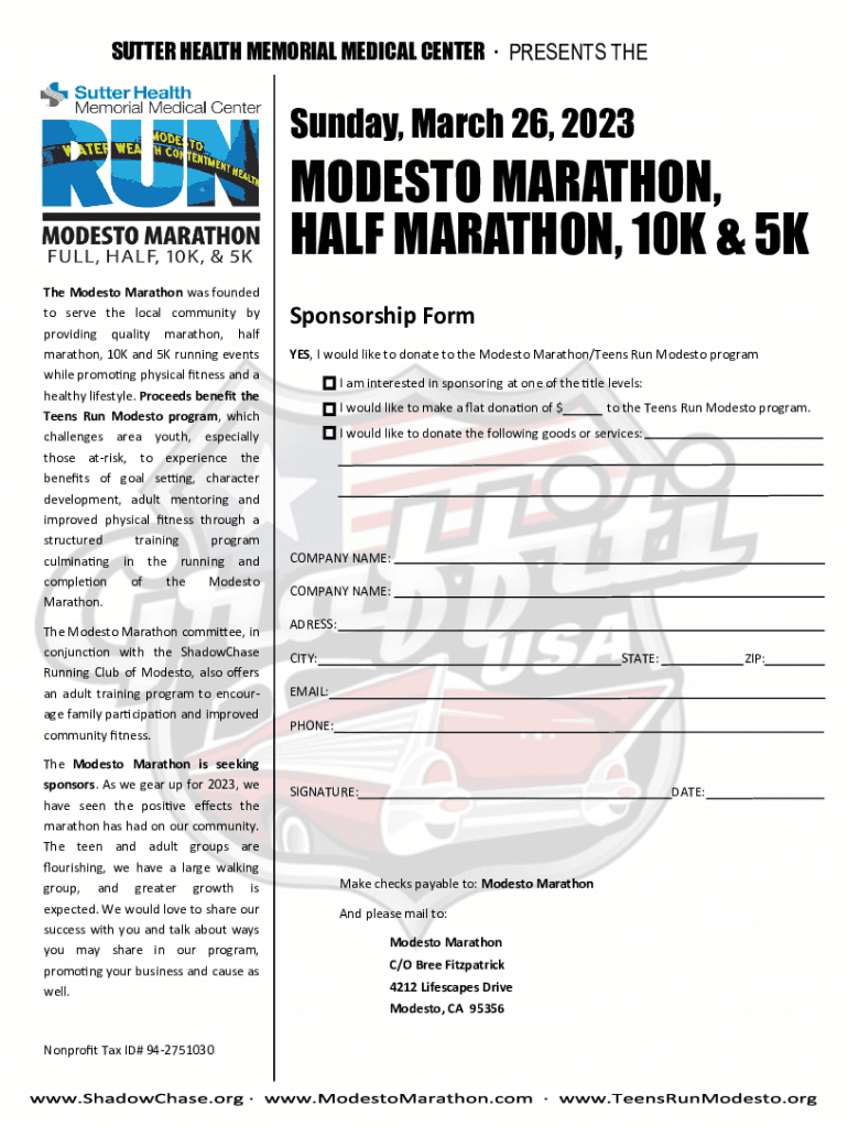 Fillable Online Spring Northern California Marathon, Half, 10K & 5K ...