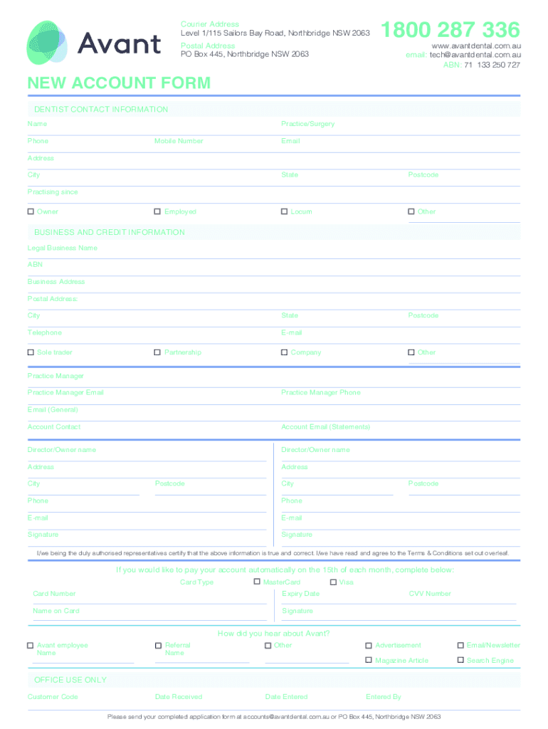 Fillable Online Avant Dental: Dental Laboratory AustraliaDental Lab ...