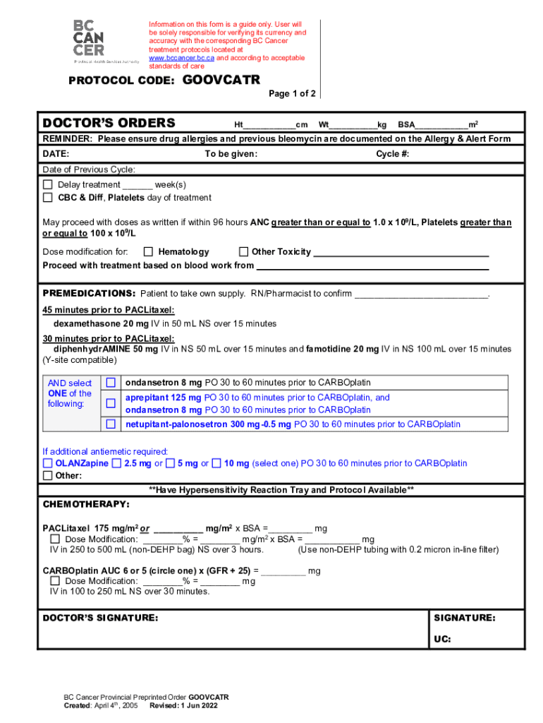 Fillable Online BC Cancer Protocol Summary for Second Line Treatment ...