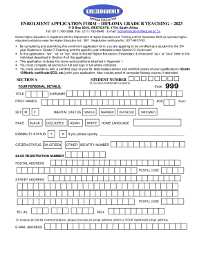 Fillable Online enrolment application formdiploma grade r teaching Fax Email Print - pdfFiller