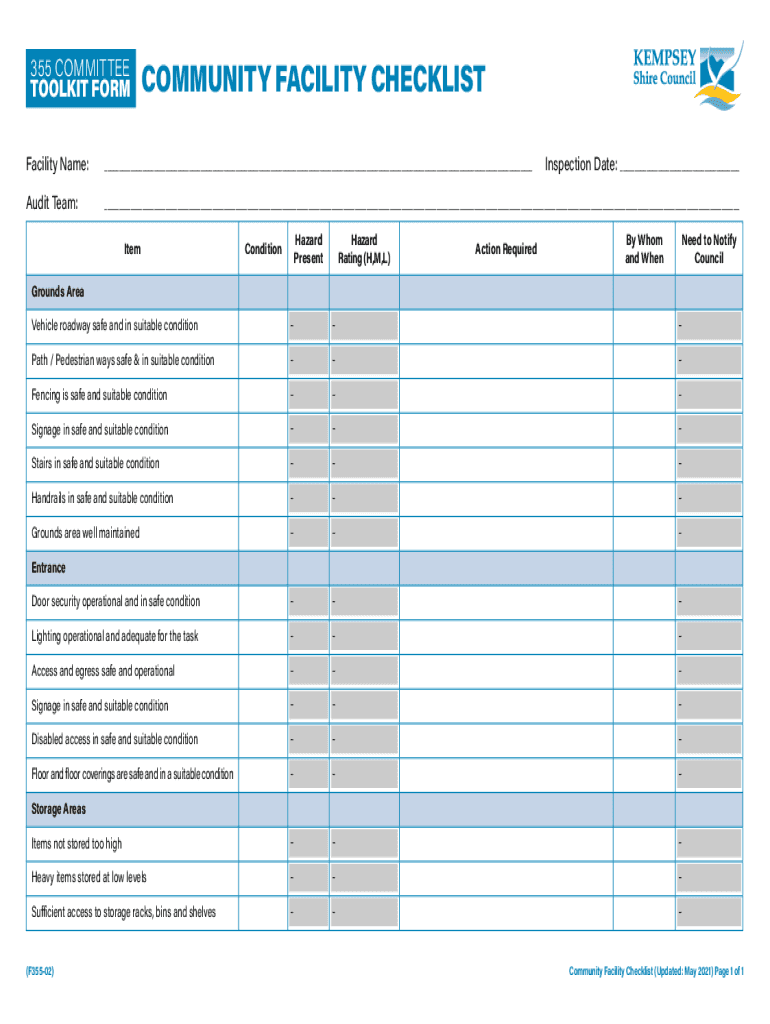 Fillable Online 355 committee toolkit form community facility checklist ...