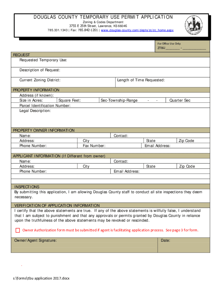 Fillable Online Temporary Use Permit Application (PDF Fax Email Print ...