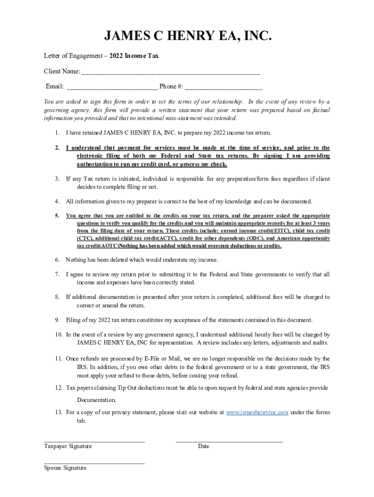 Fillable Online JAMES C HENRY EA, INC. Fax Email Print - pdfFiller