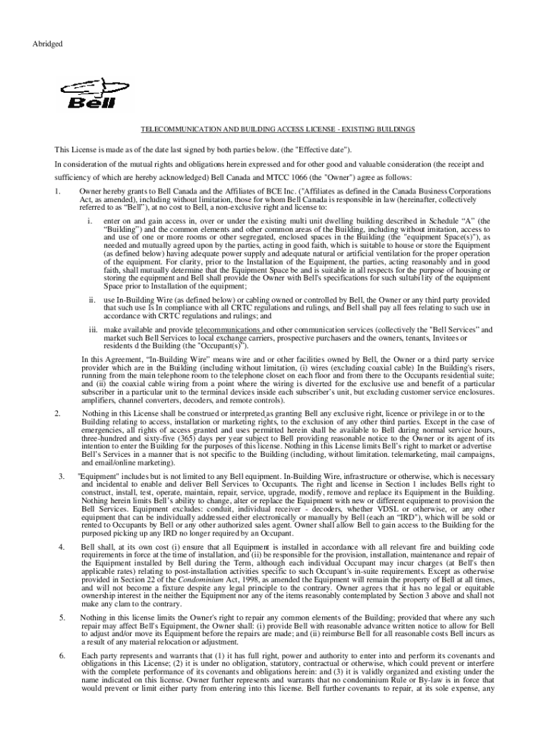 Fillable Online TELECOMMUNICATION AND BUILDING ACCESS LICENSE ...