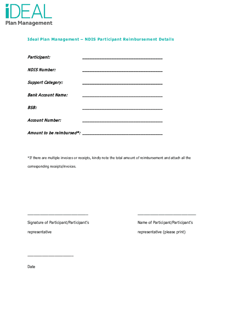 Fillable Online Editable NDIS Participant Reimbursement Form.pdf Fax ...