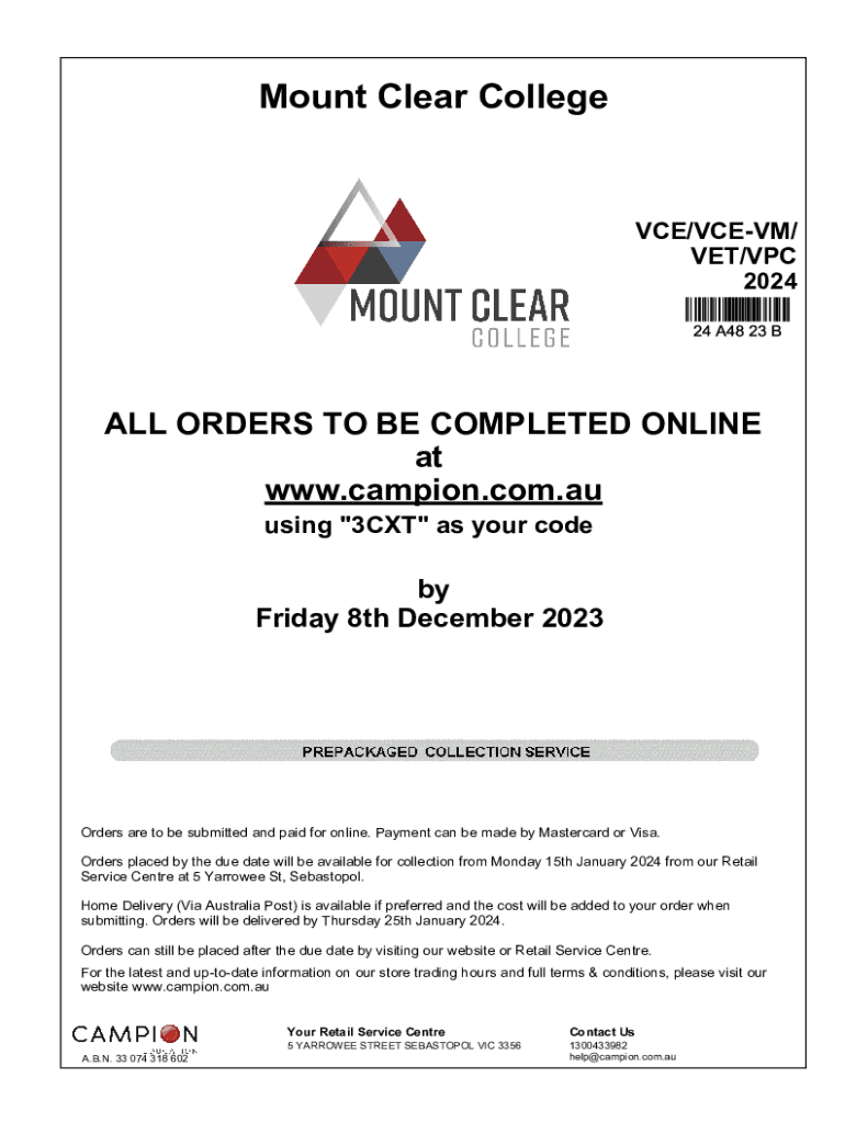 Fillable Online Mount Clear College VCE/VCE-VM/VET/VPC 1 Resource List Fax Email Print - pdfFiller