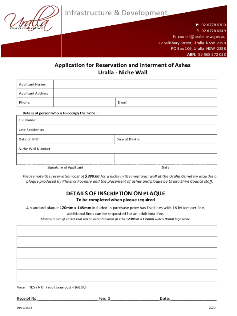 Fillable Online Application for Cemetery Burial / Reservation ... Fax ...