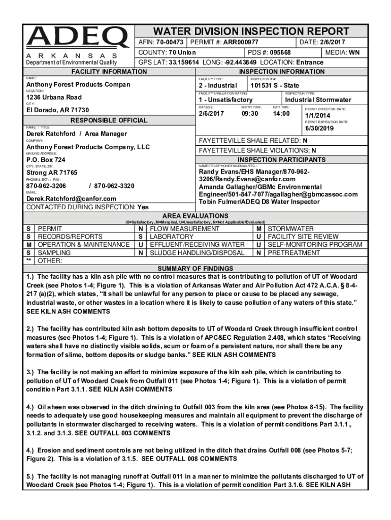 Fillable Online Drinking water inspection reports and violation tickets ...