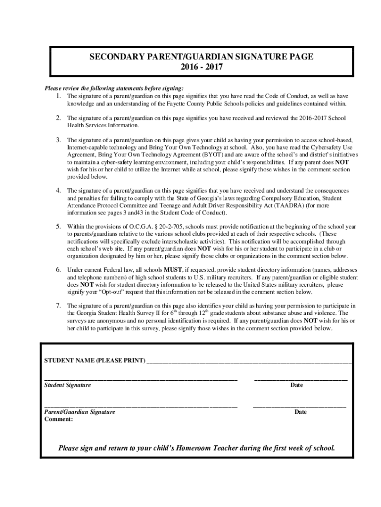 Fillable Online Spring 2017 Housing Contract Parent/Guardian Signature ...