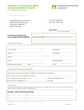 Ausfüllbar Online Antrag auf Erteilung einer Ausbungsberechtigung Fax Email Drucken - pdfFiller