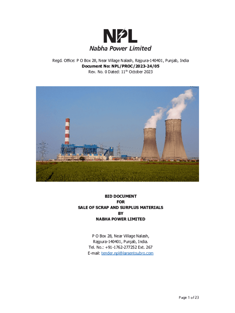 Fillable Online Bid Document For Sale Of Scrap and Surplus Materials ... - NET Fax Email Print ...