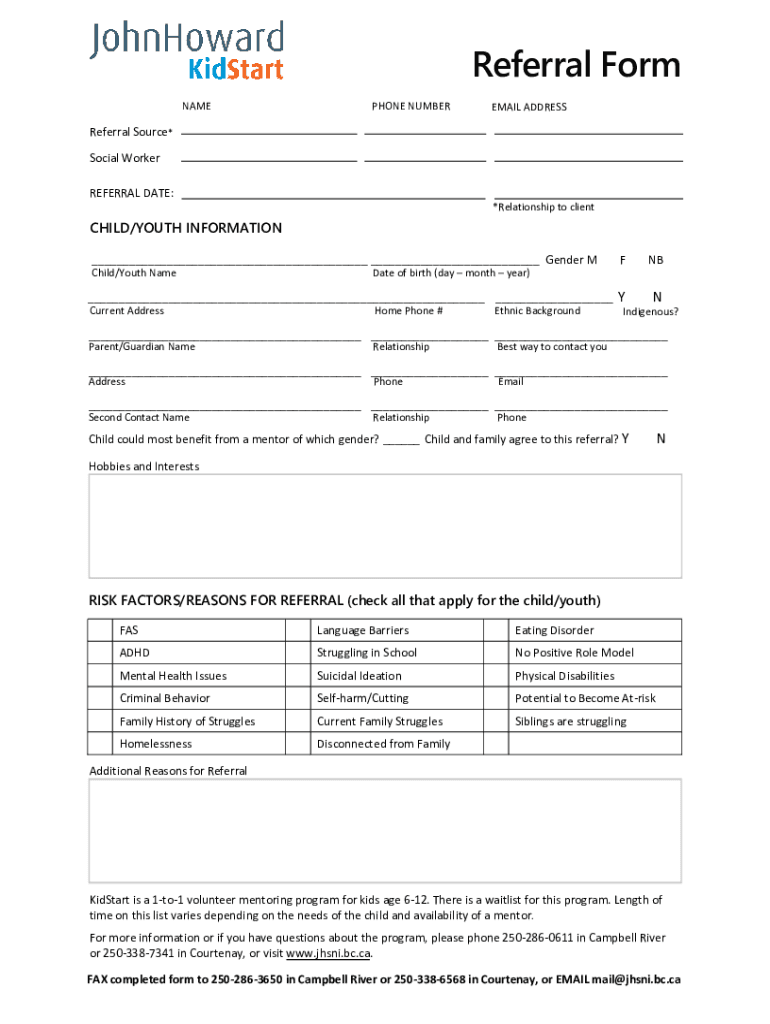 Fillable Online Next Chapter Program REFERRAL FORM - Ottawa - YouTurn Fax Email Print - pdfFiller