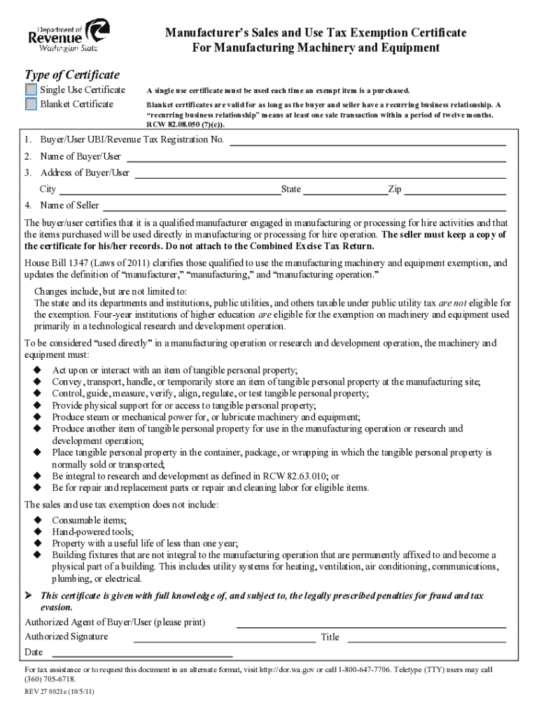 Fillable Online Manufacturer's Sales and Use Tax Exemption Certificate ...